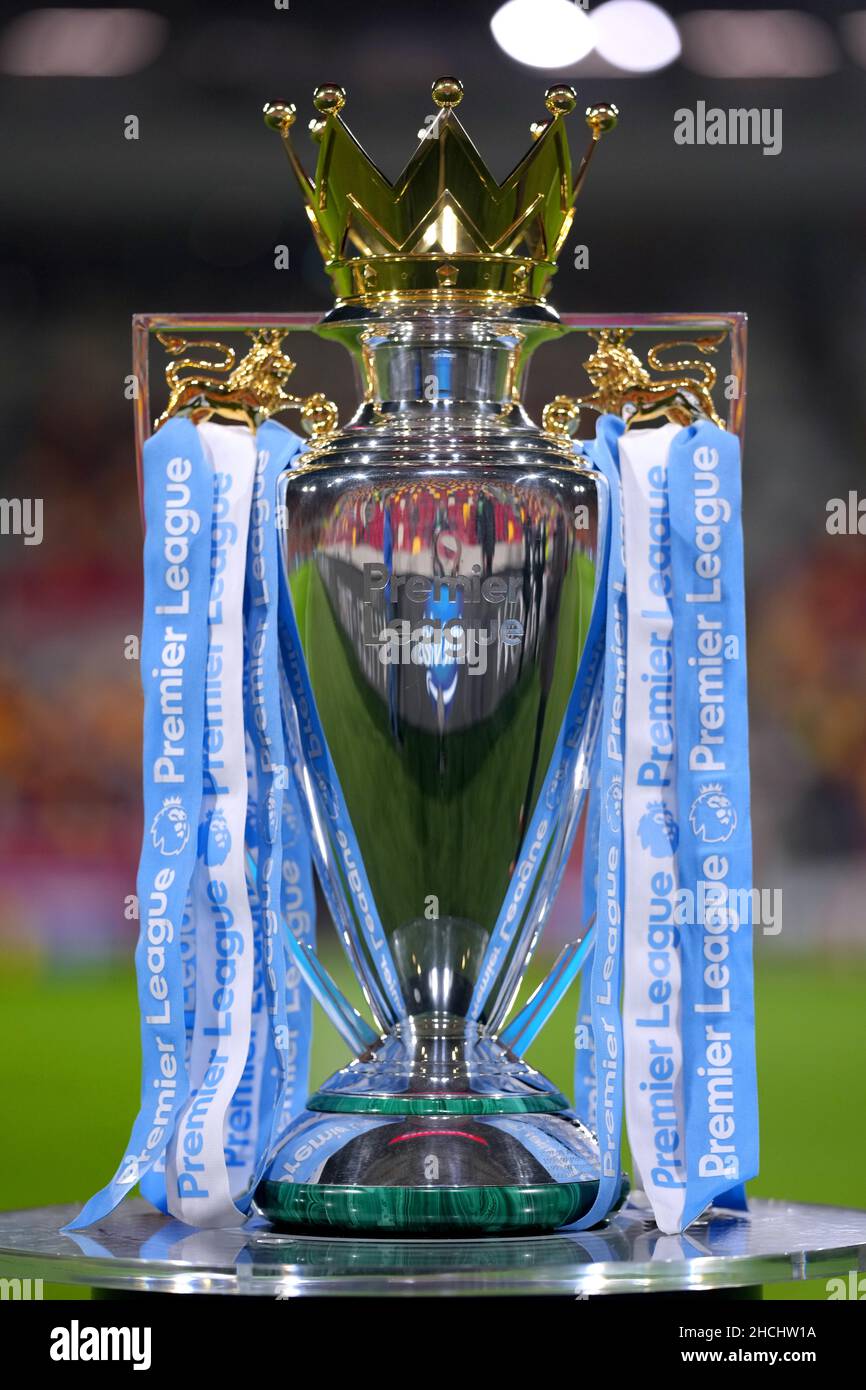 A general view of the Premier League trophy on display ahead of the ...