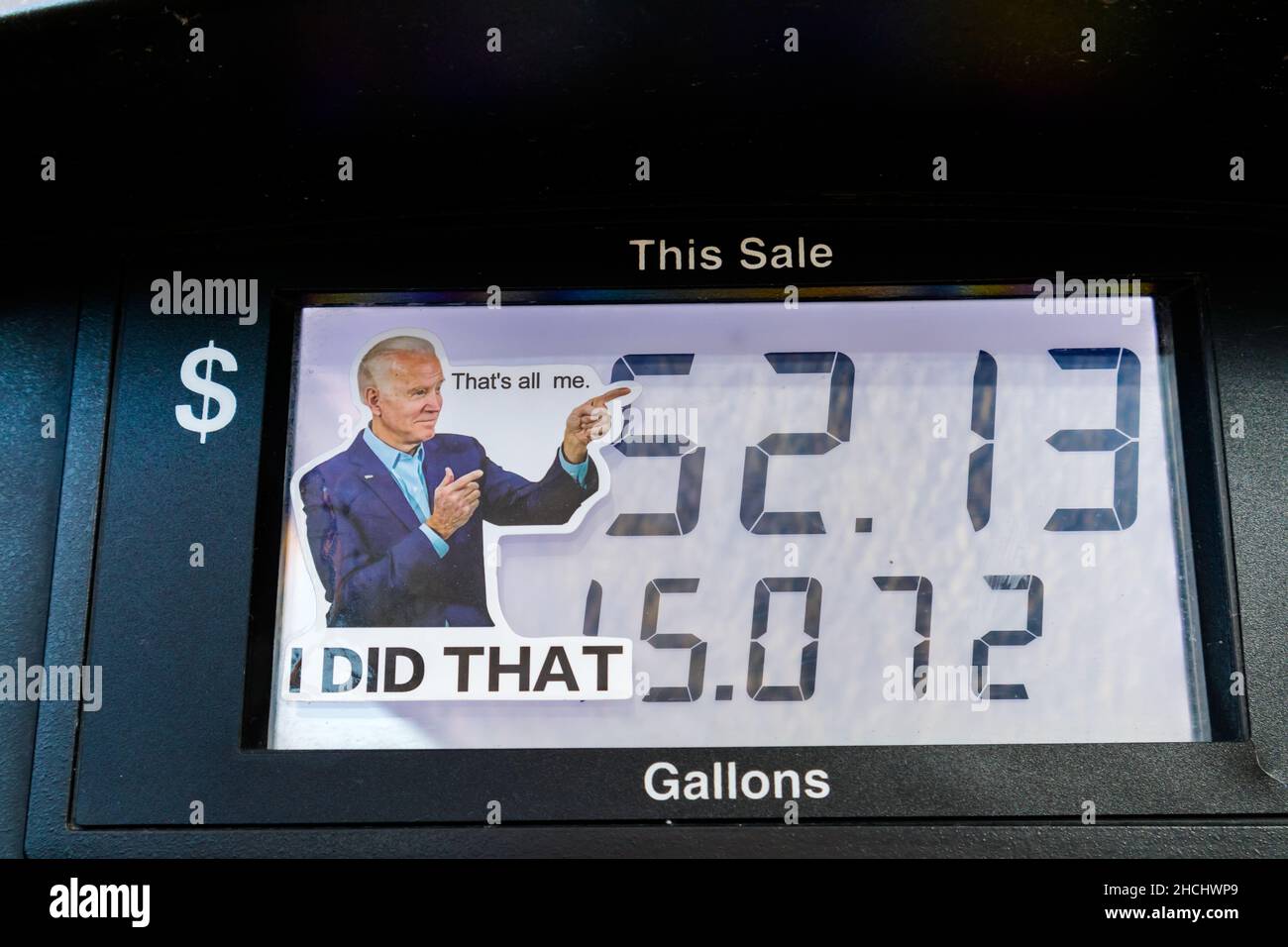 Gasoline Pump sticker protesting inflation of Gas Prices Stock Photo ...