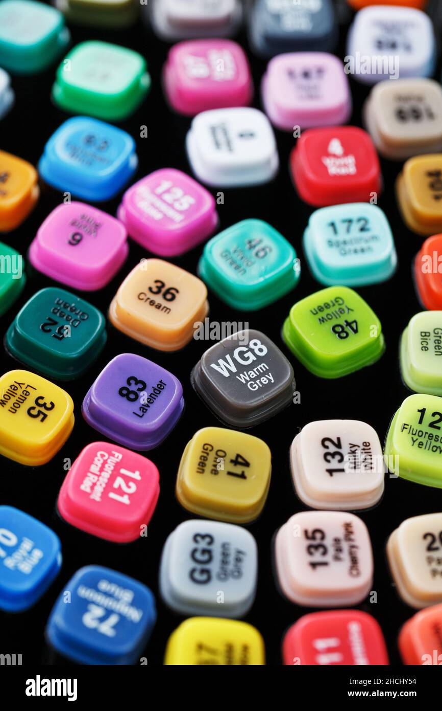 A set of markers for drawing in different colors for sketching with ...