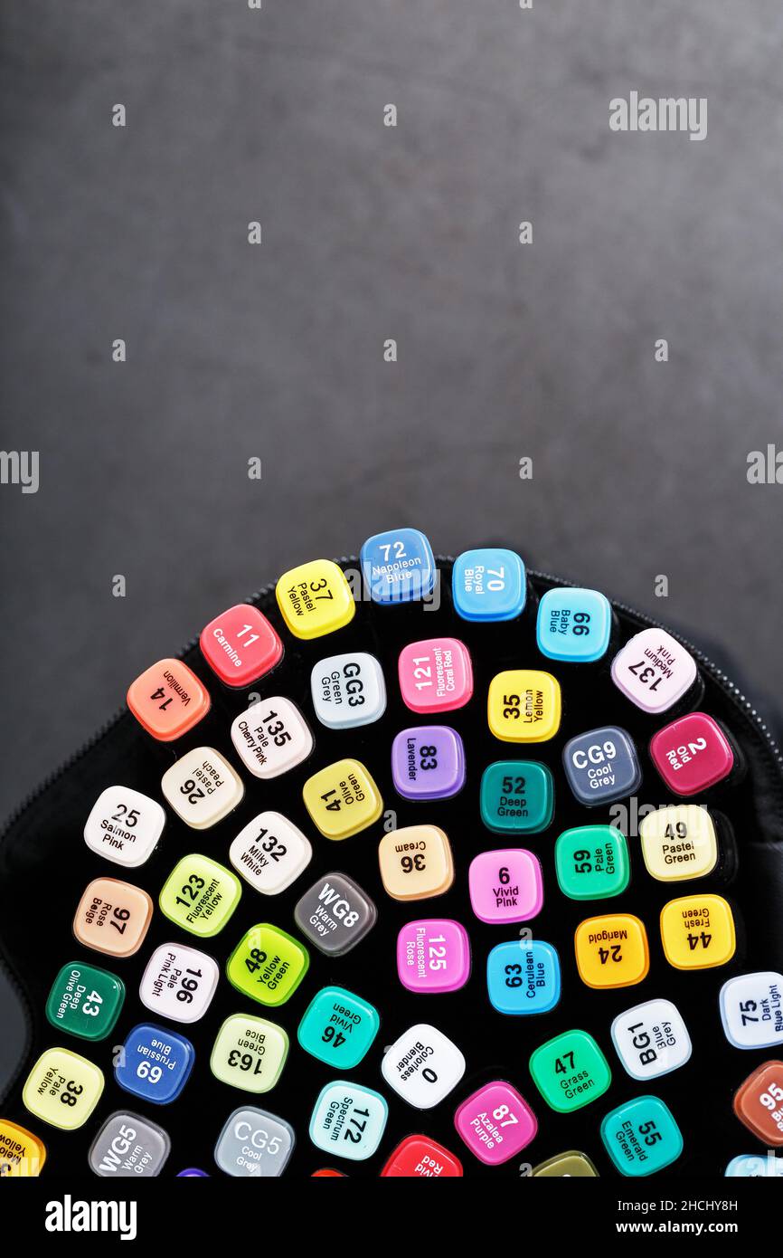 A set of markers for drawing in different colors for sketching with ...