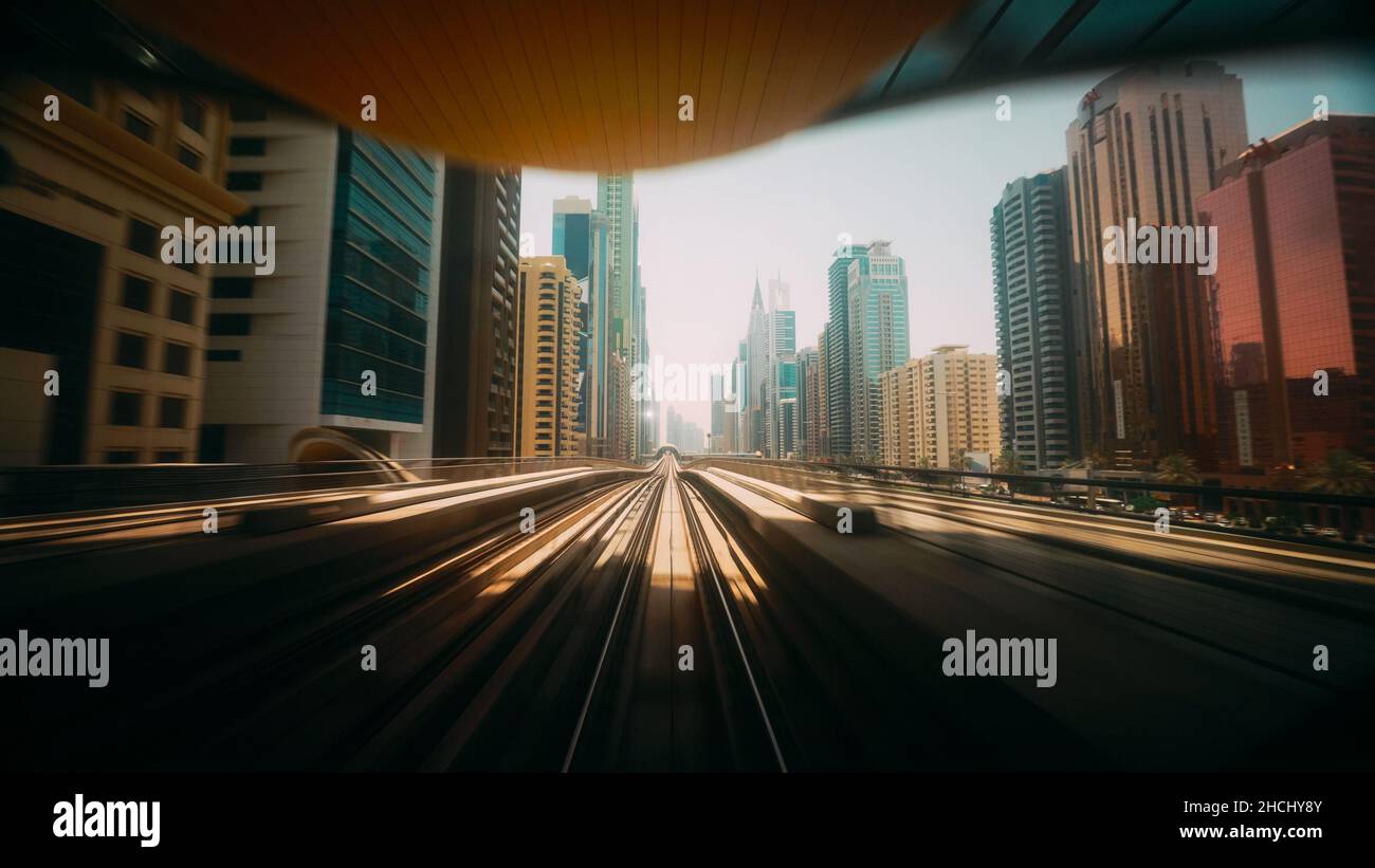 Dubai Metro In Dubai, United Arab Emirates. FPV POV At Fast Speed Drive ...