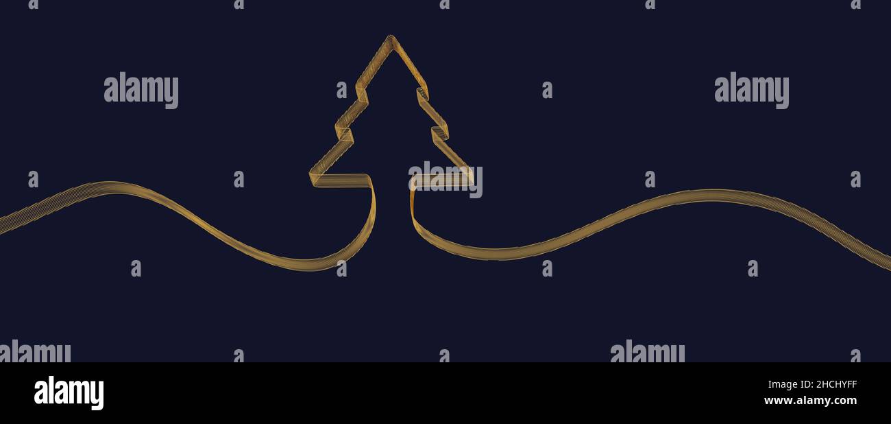 A 3d rendering of a thread forming a Christmas tree on a black ...