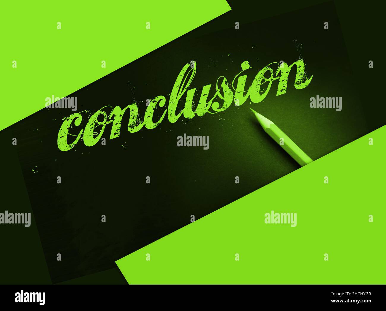 Conclusion word lettering style in yellow on black and pencil besides ...
