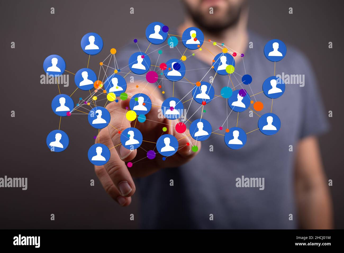 Closeup shot of a hand showing blue network connection icons Stock ...