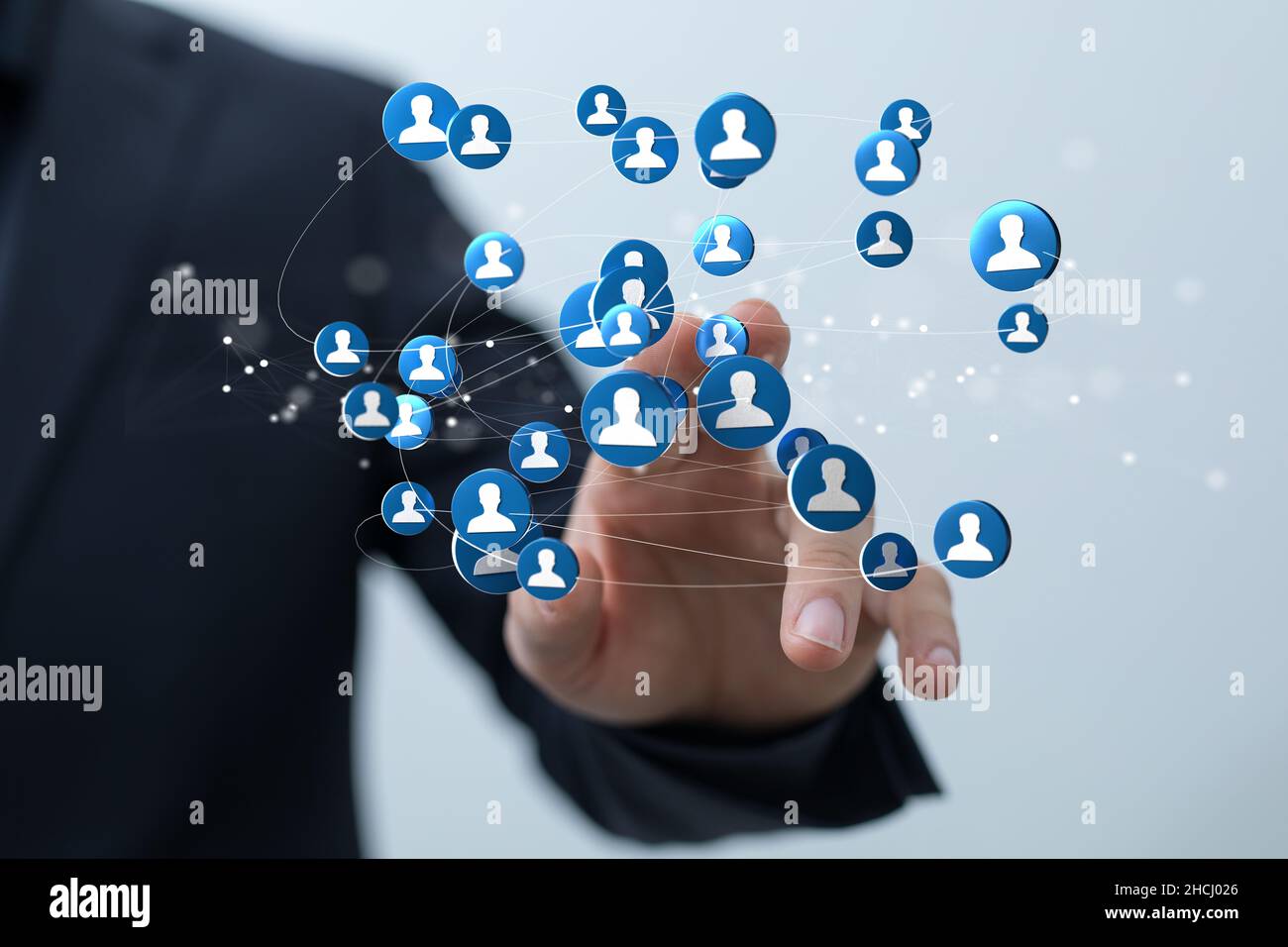 Closeup shot of a hand showing blue network connection icons Stock ...