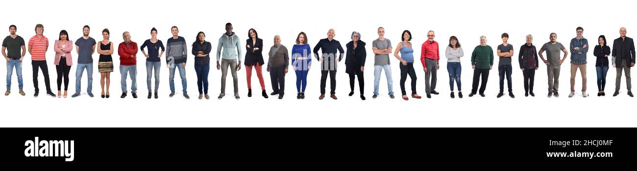 large group of mixed people on white background Stock Photo - Alamy