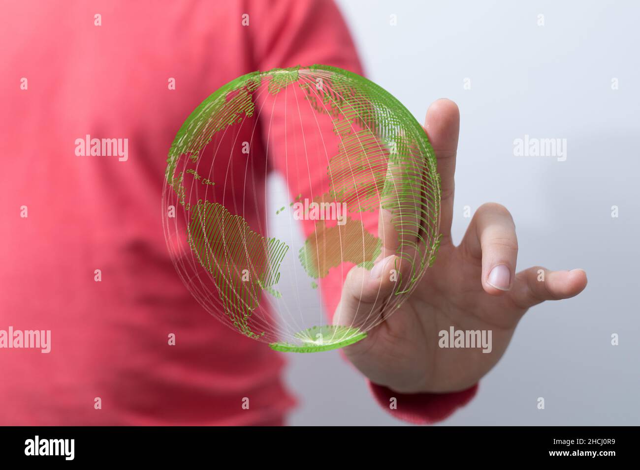 3d rendering of the Earth icon on the background of a person ...