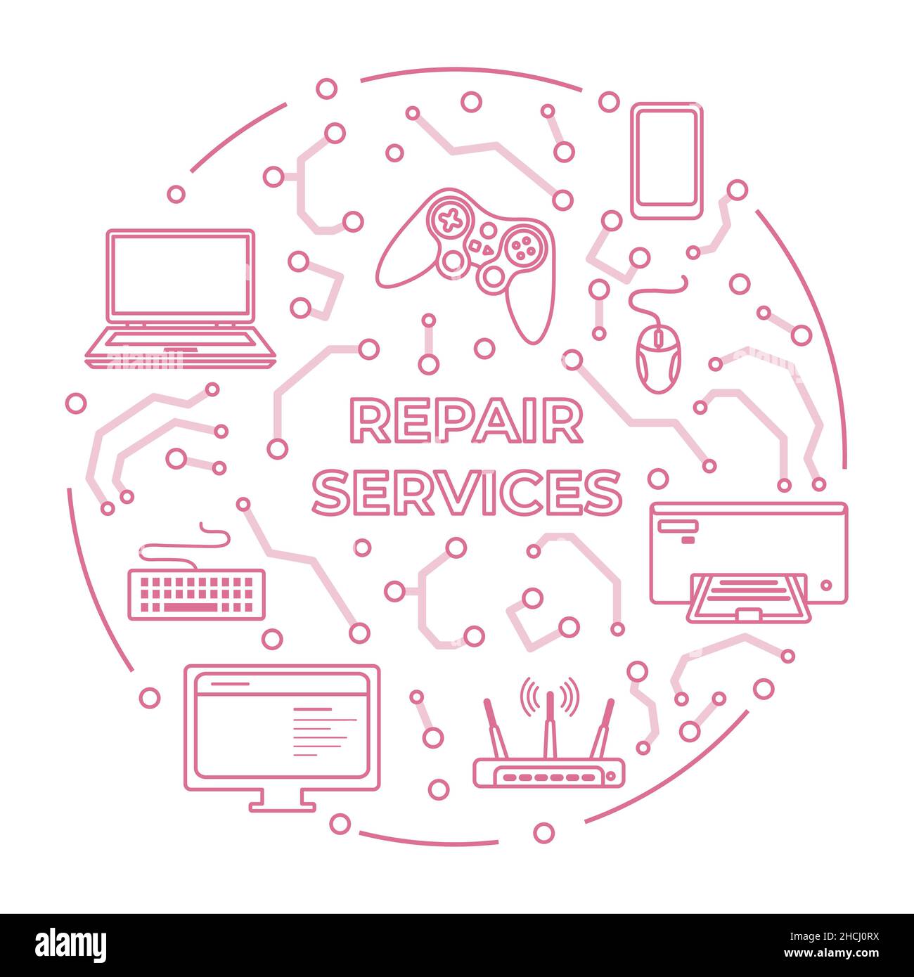 Vector illustration Electronics repair Laptop, printer, gamepad ...