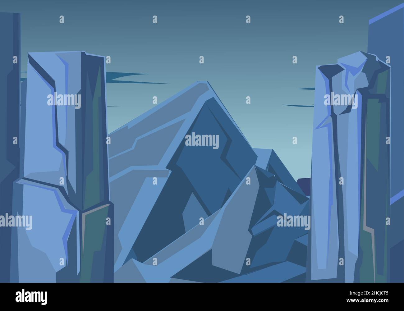 Rocky cliffs. Night dark natural landscape with stones. Illustration in ...