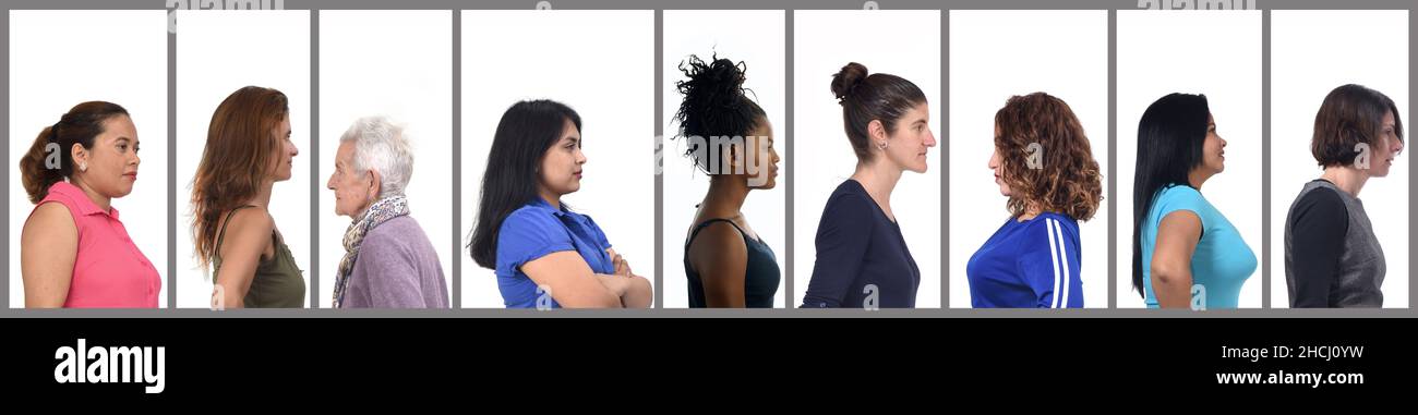 group of women in profile in framed on white background Stock Photo - Alamy
