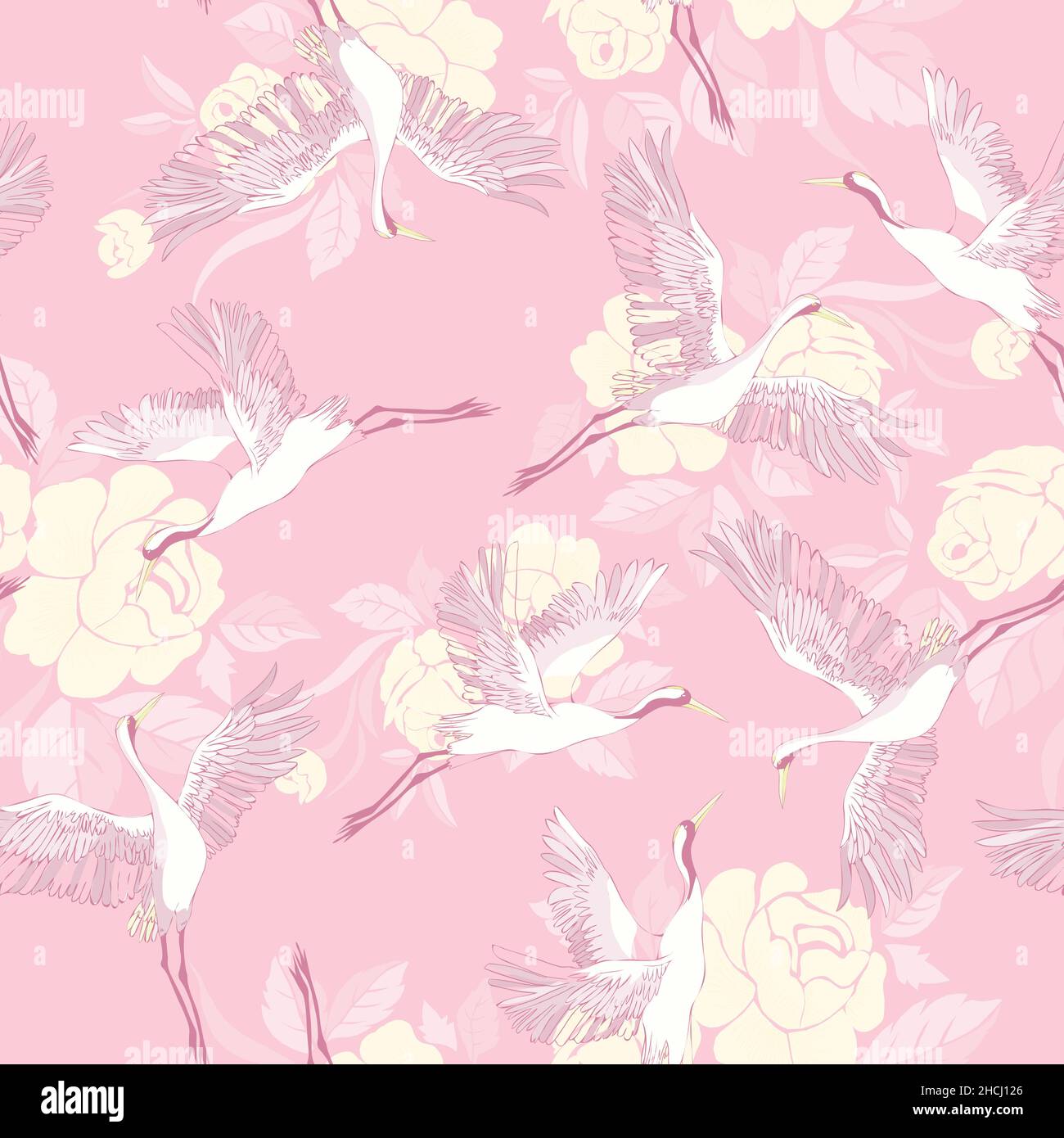 crane, pattern, vector illustration flying bird flower Stock Vector ...