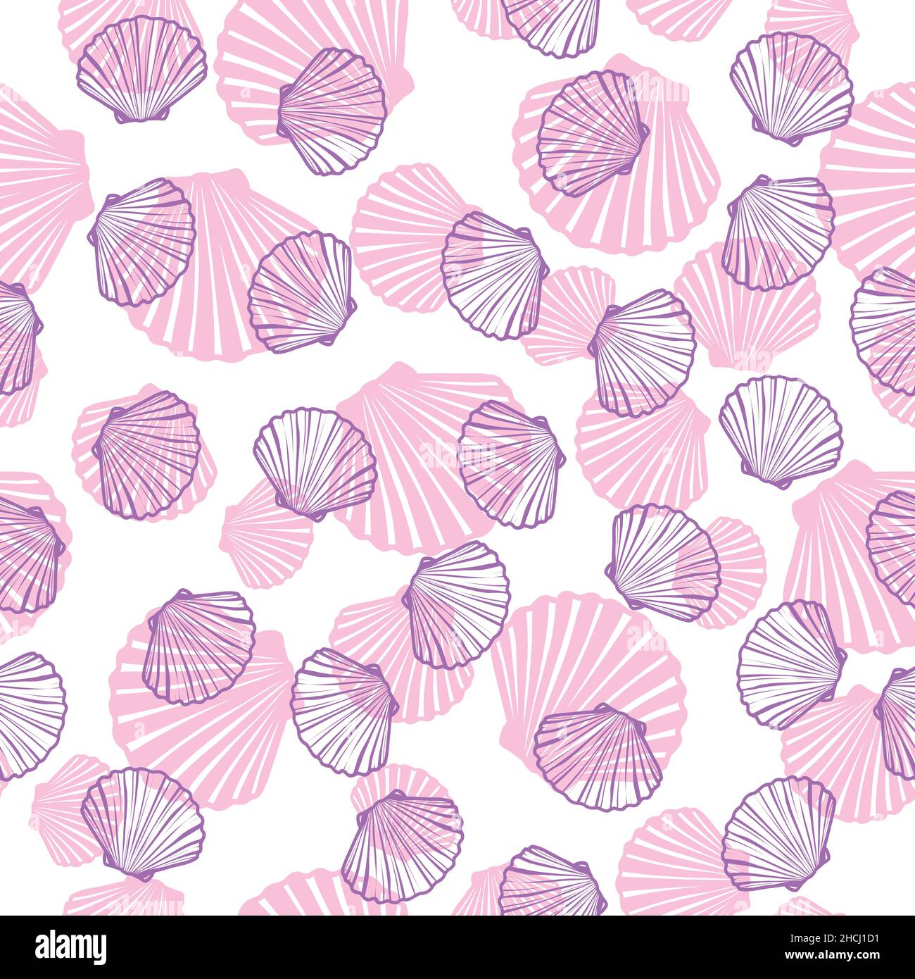 Hand drawn vector illustrations - seamless pattern of seashells. Marine ...
