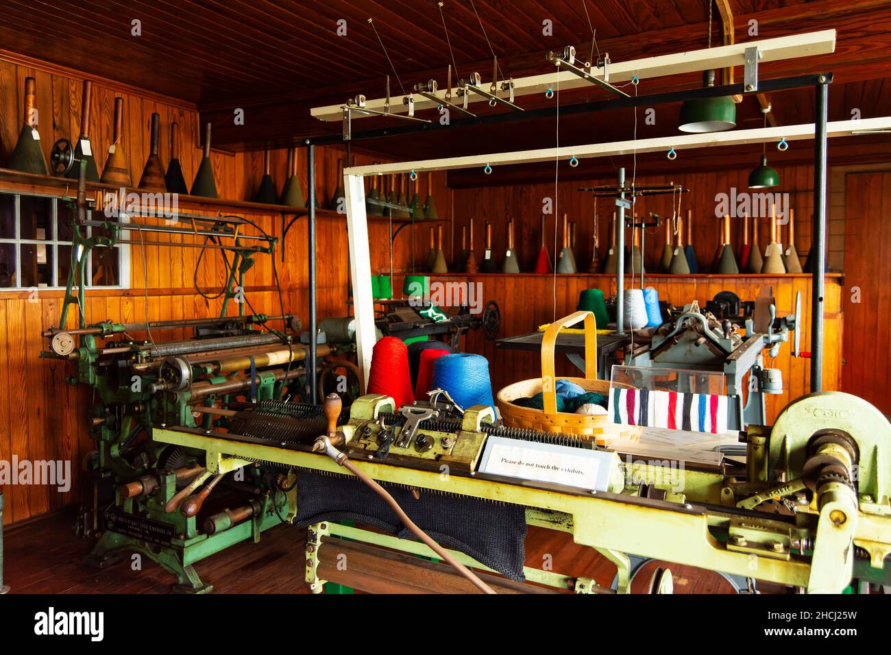 The wood-clad walls of the weaving room. Canterbury Shaker Village, New ...