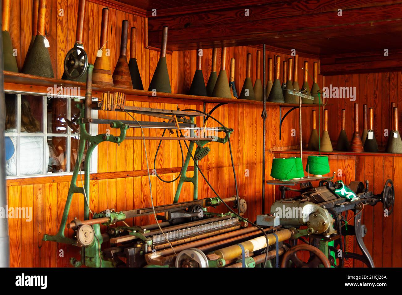 The wood-clad walls of the weaving room. Canterbury Shaker Village, New ...