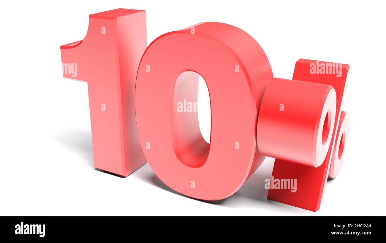 Red 10 percente banner on white background - 3D rendering illustration ...