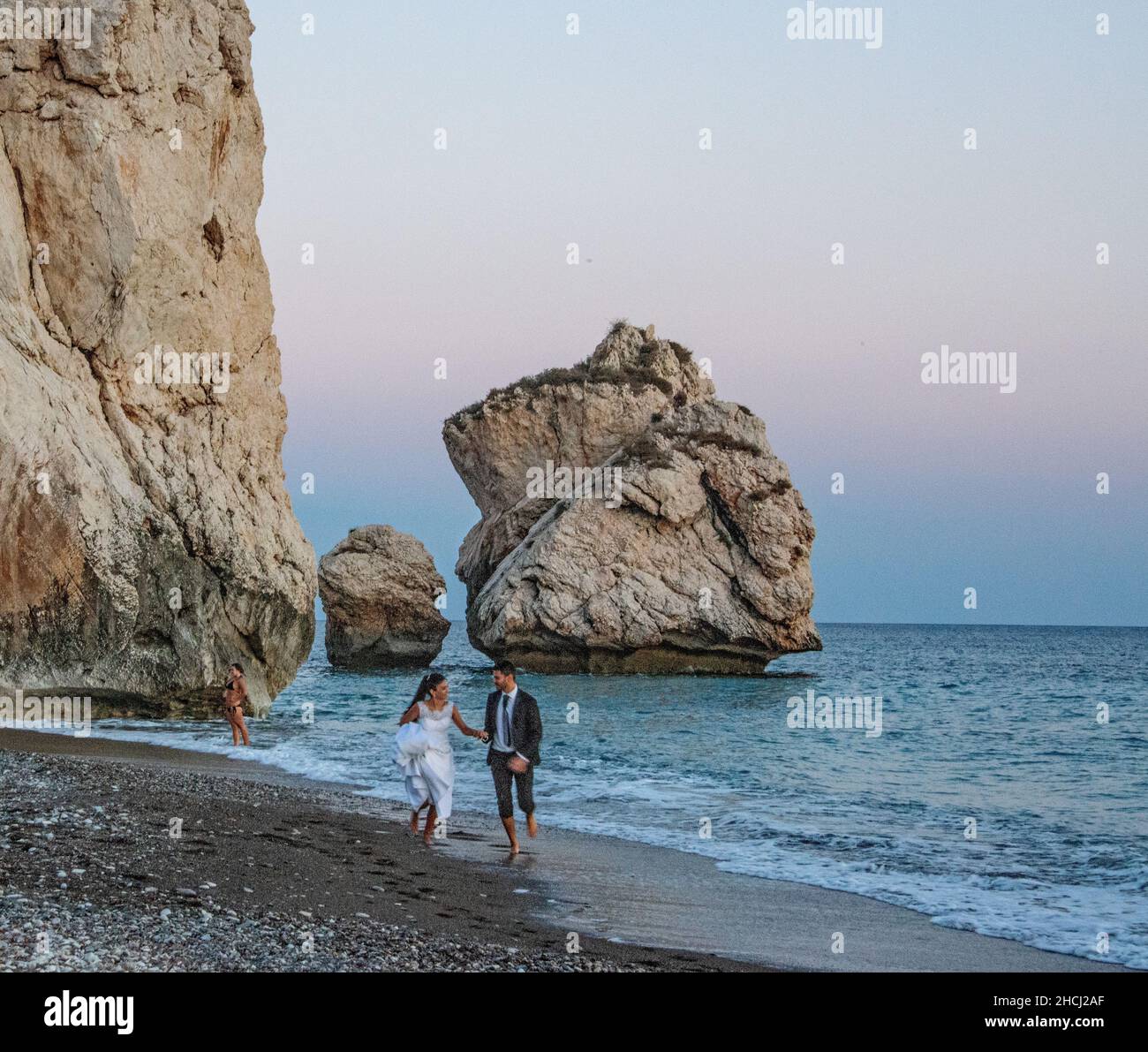 'Just married' couple on the romantic beach at Petra tou Romiou,Cyprus ...