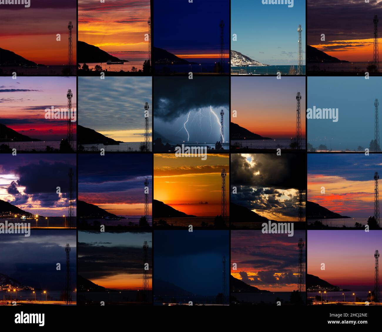 Different climate concept, collage of slices of weather and sky view ...