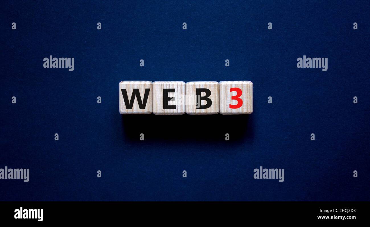 WEB3 or web 3 symbol. Wooden cubes with concept words WEB 3. Beautiful ...