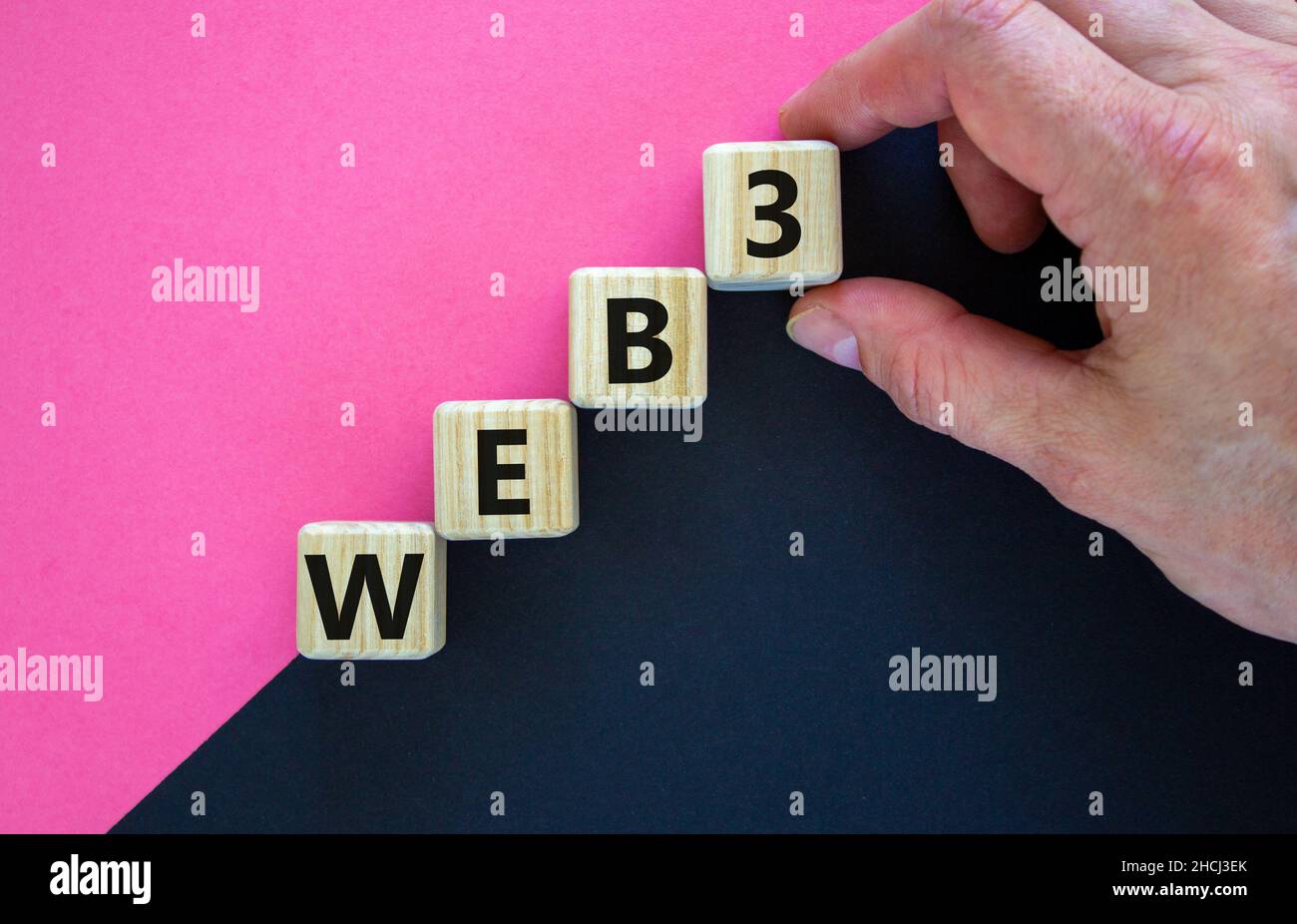 WEB3 or web 3 symbol. Wooden cubes with concept words WEB 3. Beautiful ...