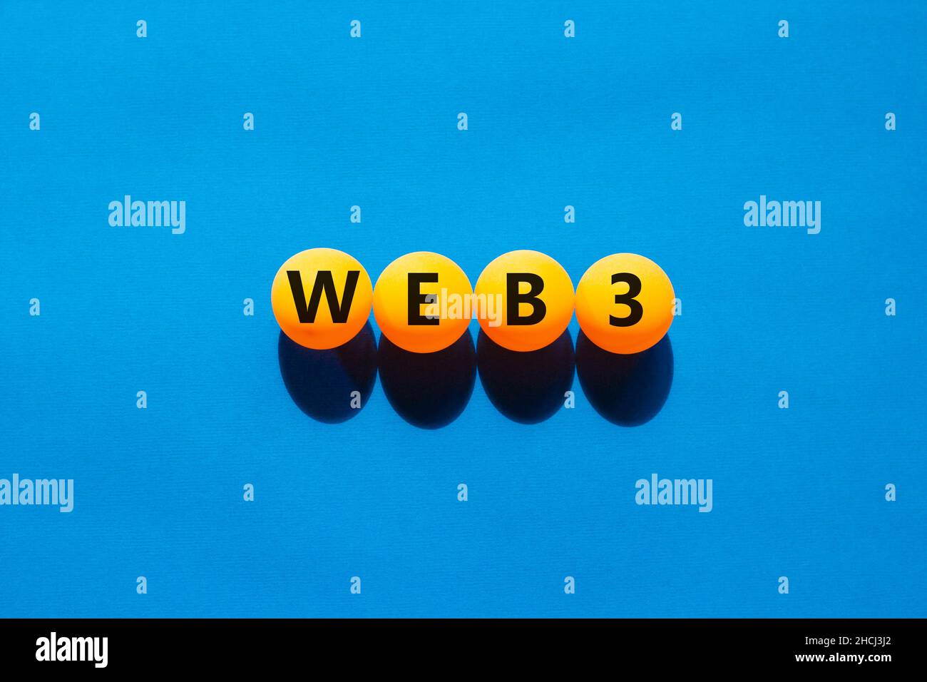 WEB3 or web 3 symbol. Yellow tennis balls with concept words WEB 3 ...