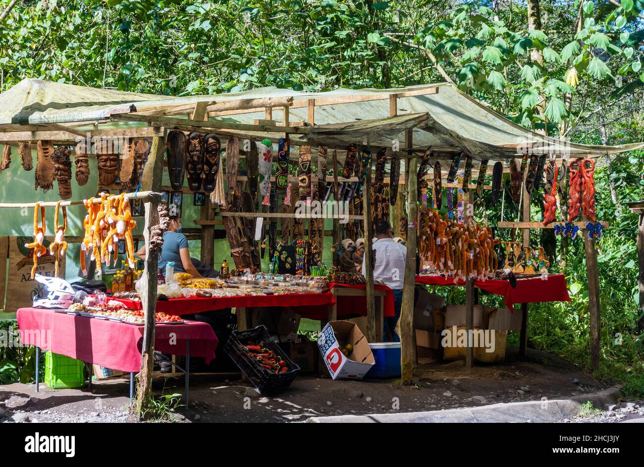 Toys and souvenirs for sell at the stand. Costa Rica, Central America ...