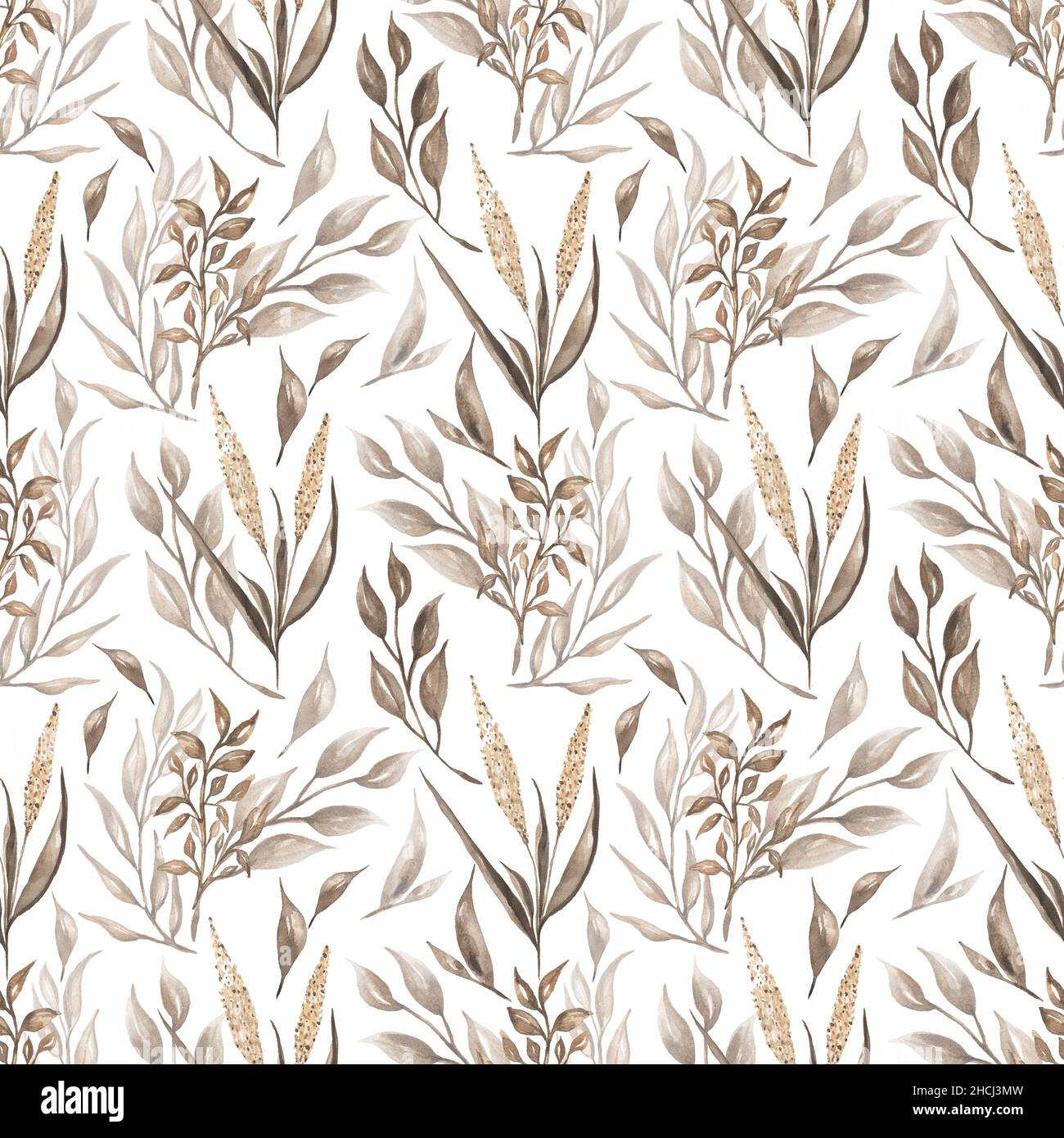 Seamless watercolor dried herbs pattern in trendy neutral colors ...