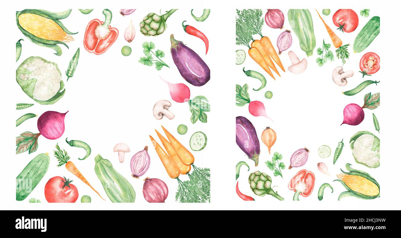 Vegetables Frame Clipart, Watercolor Healthy Food Border, Organic ...