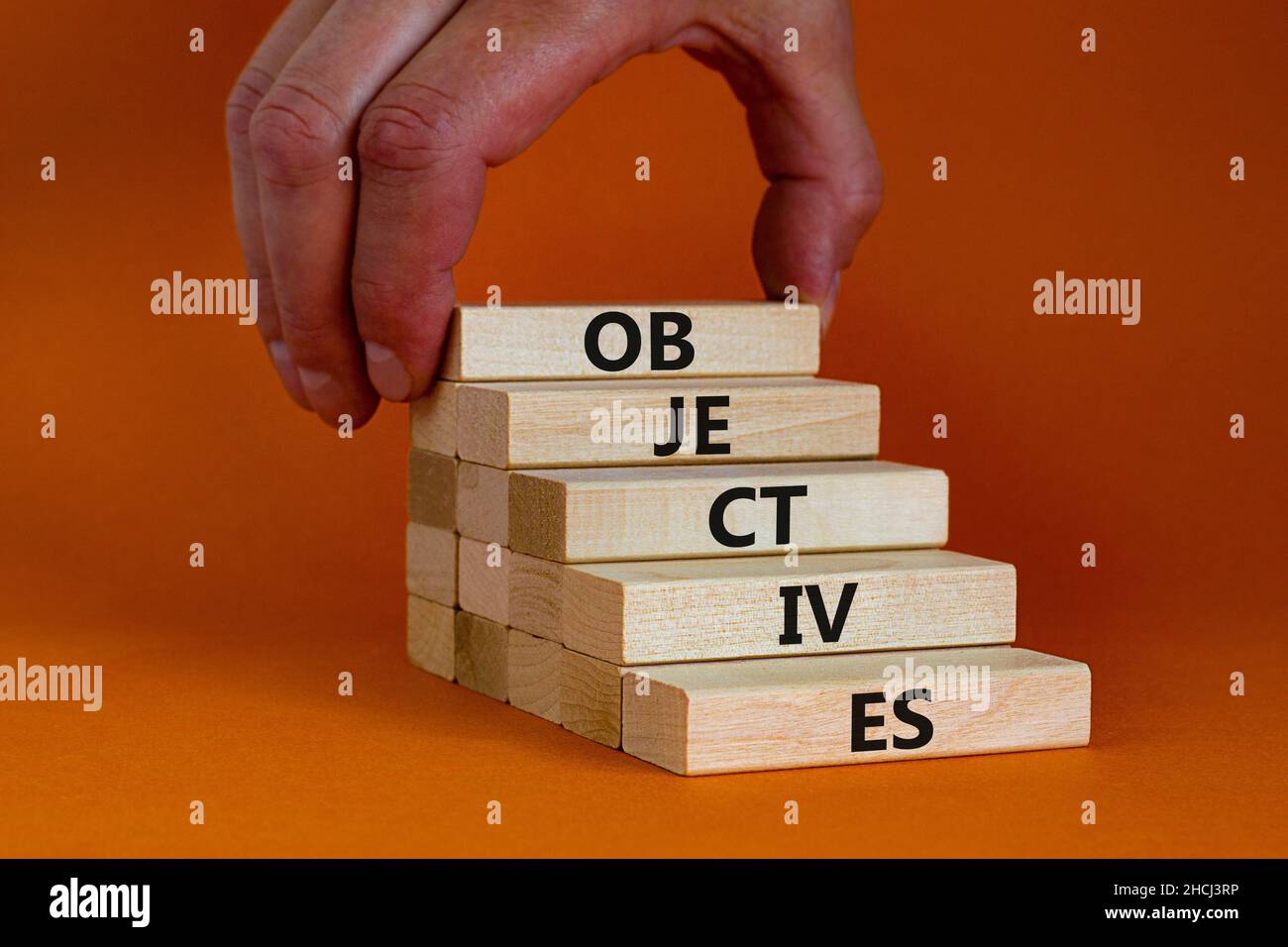 Objectives symbol. Wooden blocks stacking as step stair on beautiful ...