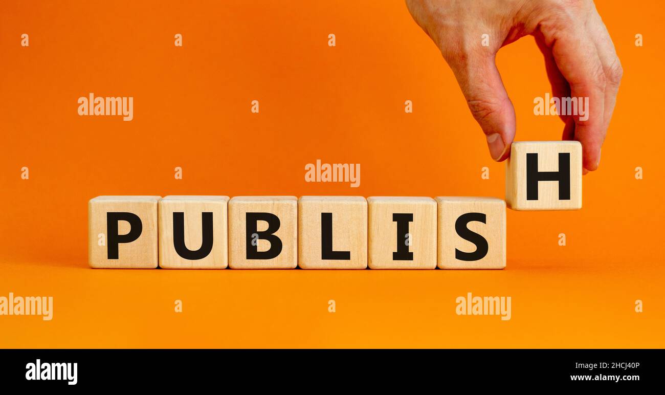Publish symbol. The concept word Publish on wooden cubes. Beautiful ...