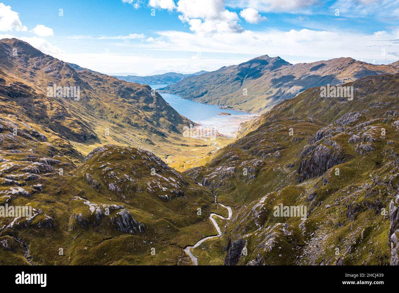 Scottish Landscape Aerial View of Loch and Mountains Stock Photo - Alamy