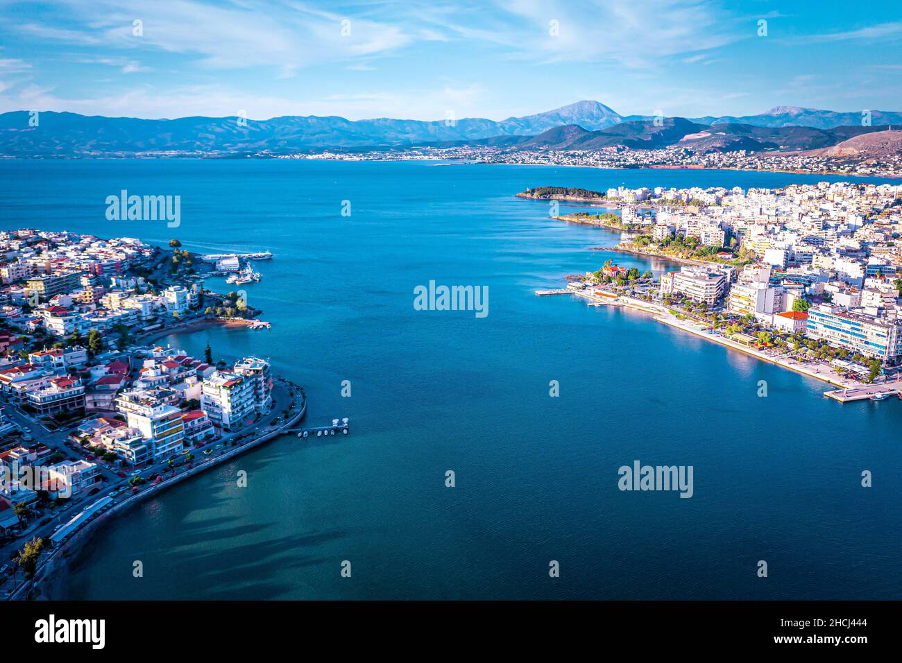 Aerial view of Chalkida bay at summer Stock Photo - Alamy