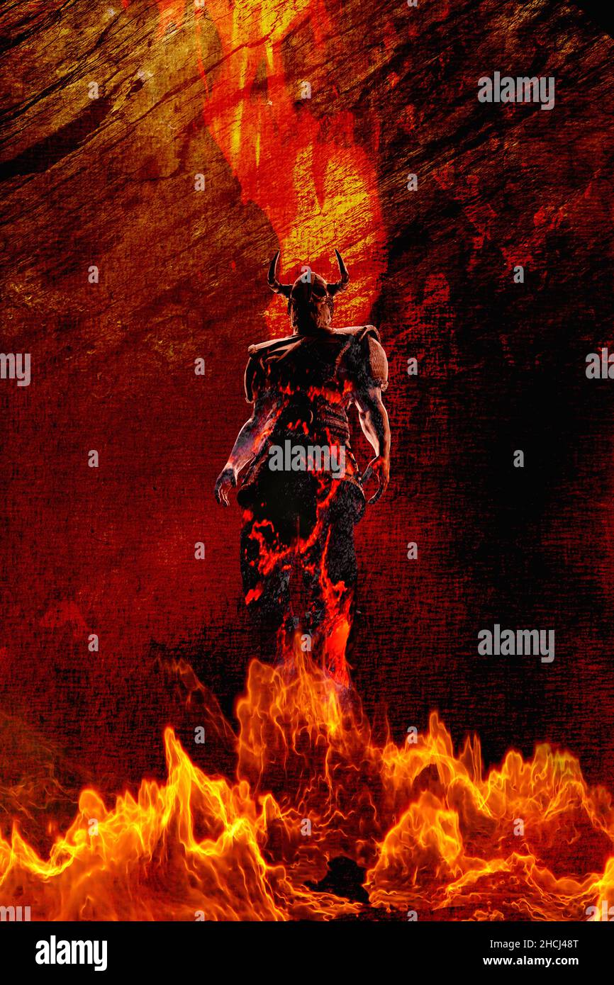 A beautiful illustration of infernal masked character surrounded by ...