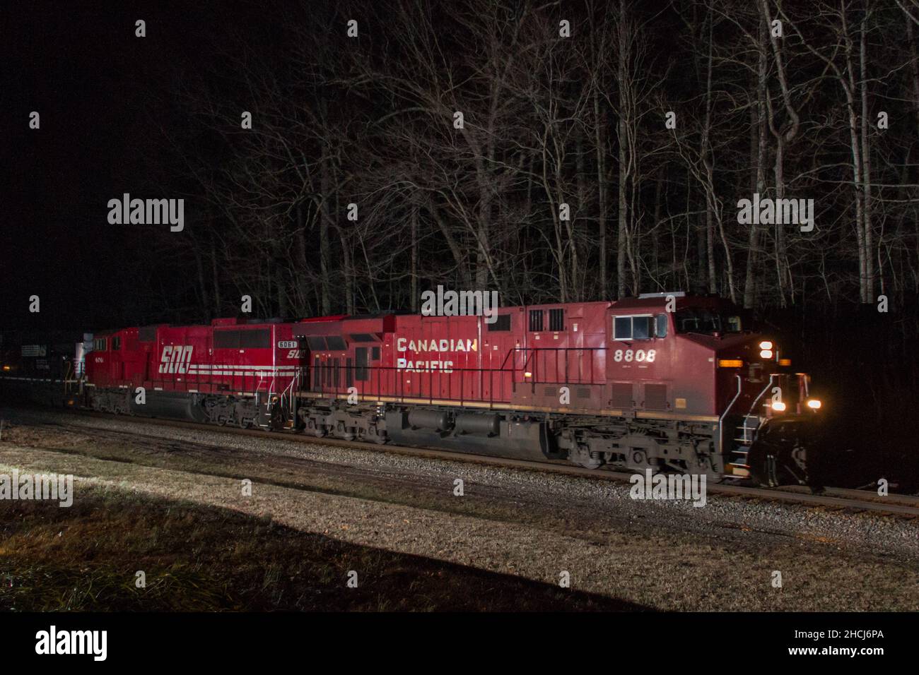 Canadian Pacific and fallen flag locomotive at night in the US Stock ...