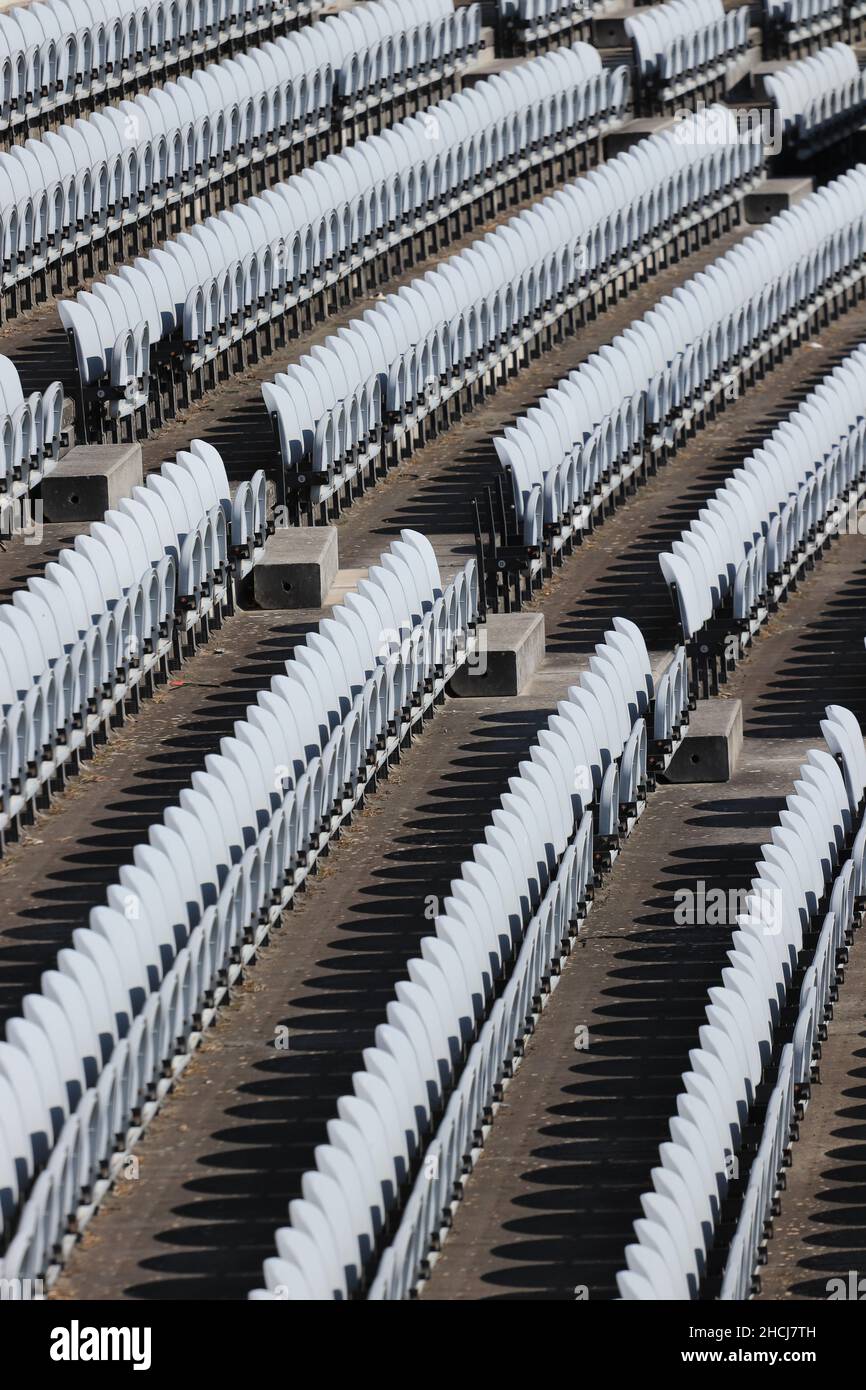 Vertical shot of a sports stadium with empty seat rows Stock Photo - Alamy