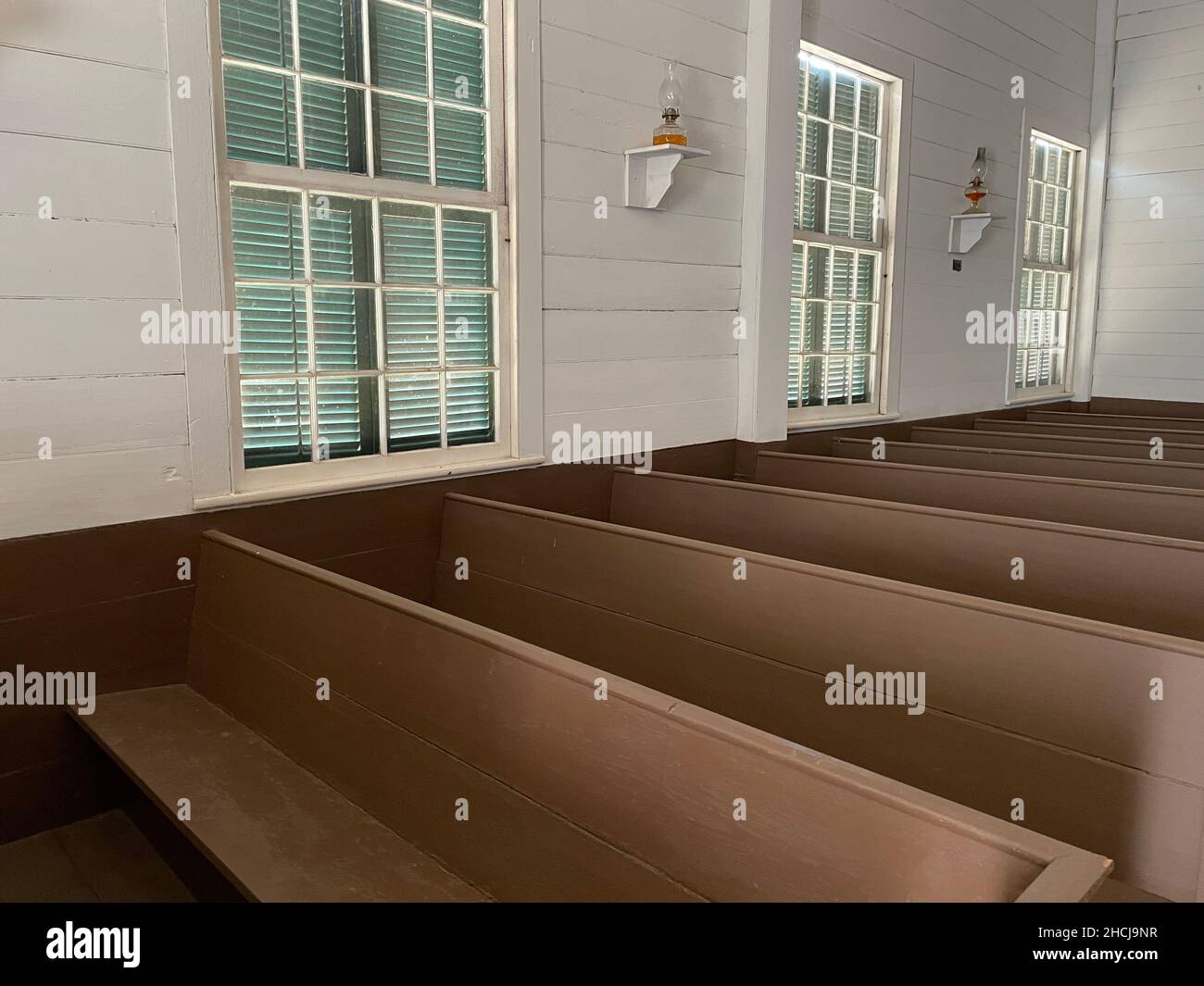 Historic old southern baptist church in rural Georgia interior Stock ...