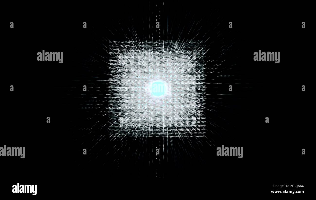 White particle energy sphere rotating on black background. White small ...