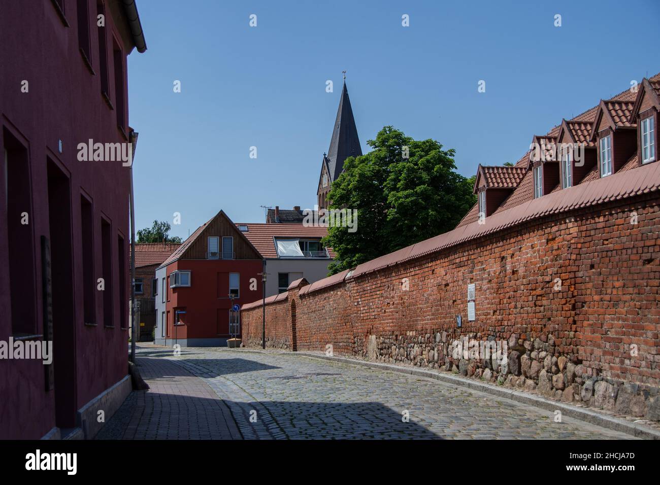 Barth, Germany 21 June 2021, The town of Barth with the steeple of the ...