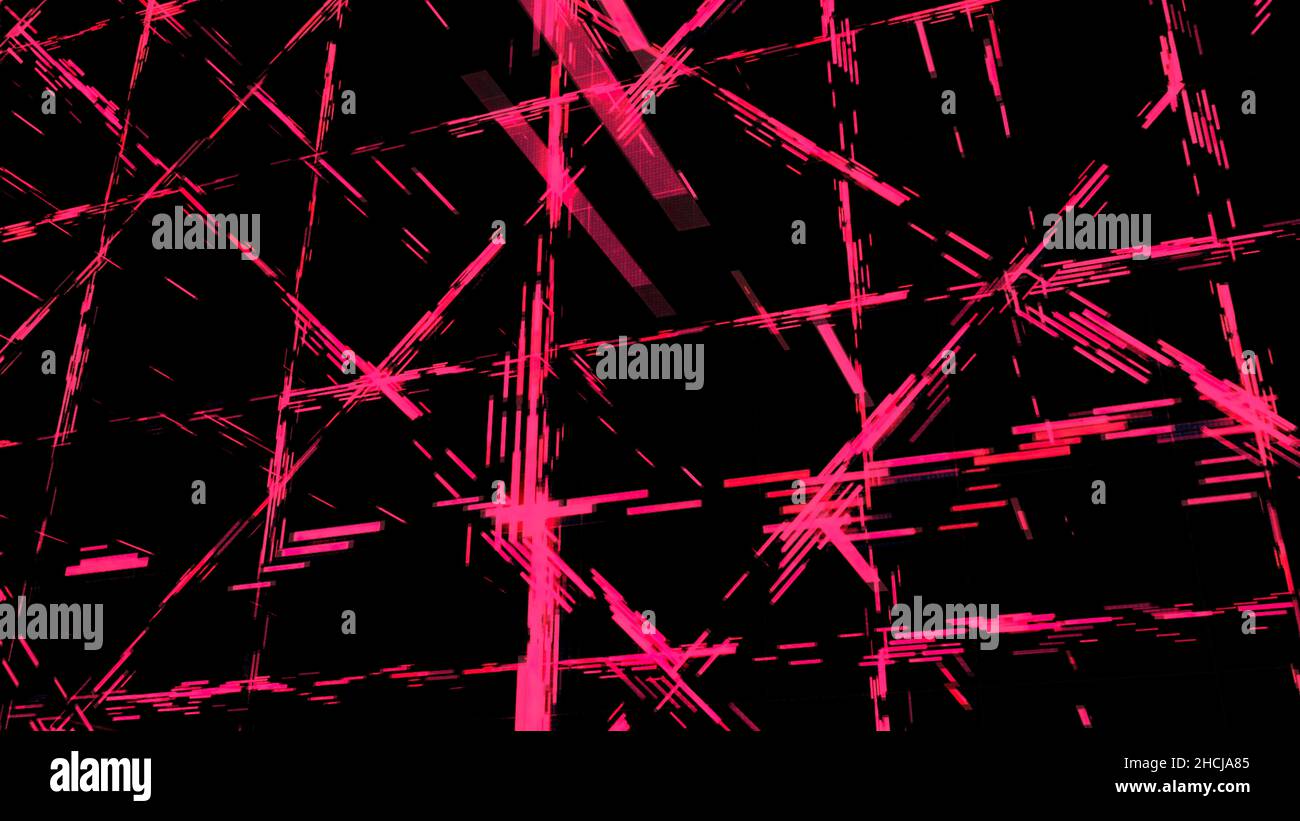 Abstract moving neon pink lines on black background, seamless loop ...
