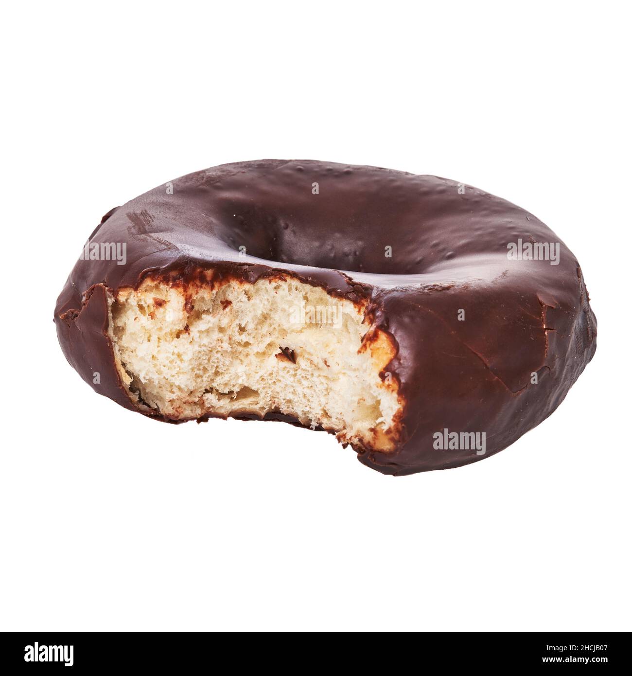 Single bitten chocolate doughnut isolated on a white background Stock ...