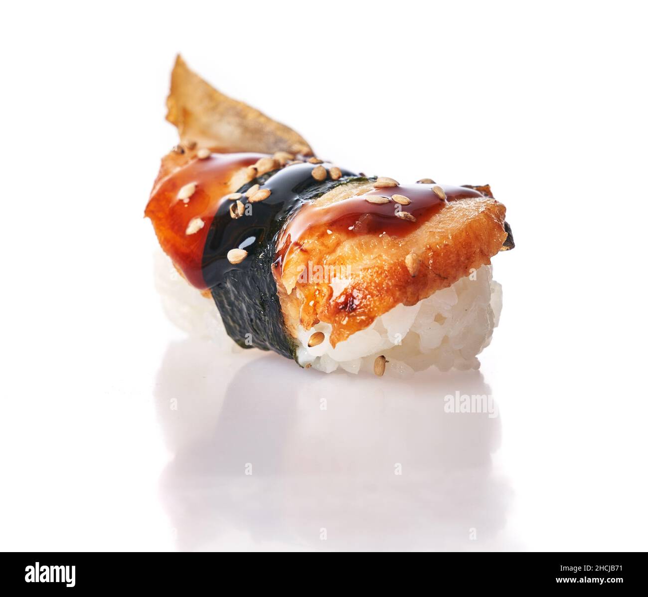 Single unagi nigiri sushi isolated on white background Stock Photo - Alamy