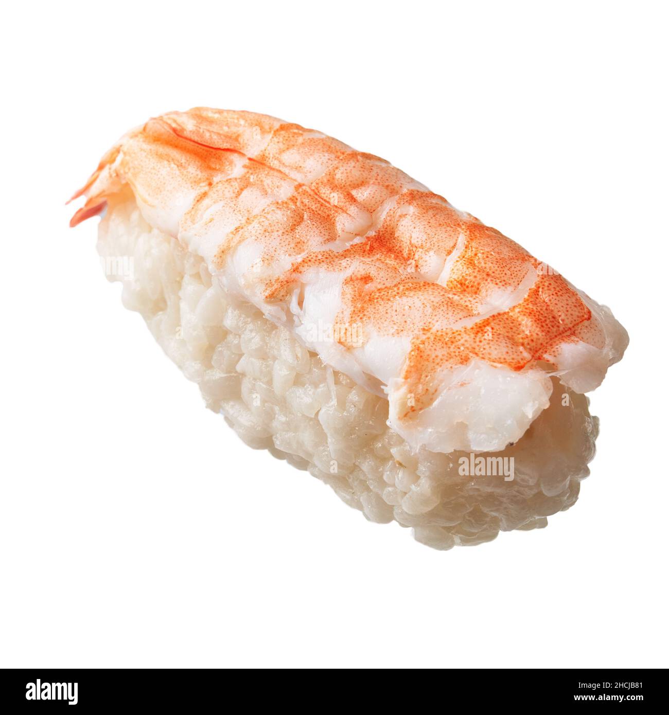 Single shrimp nigiri sushi isolated on white background Stock Photo - Alamy