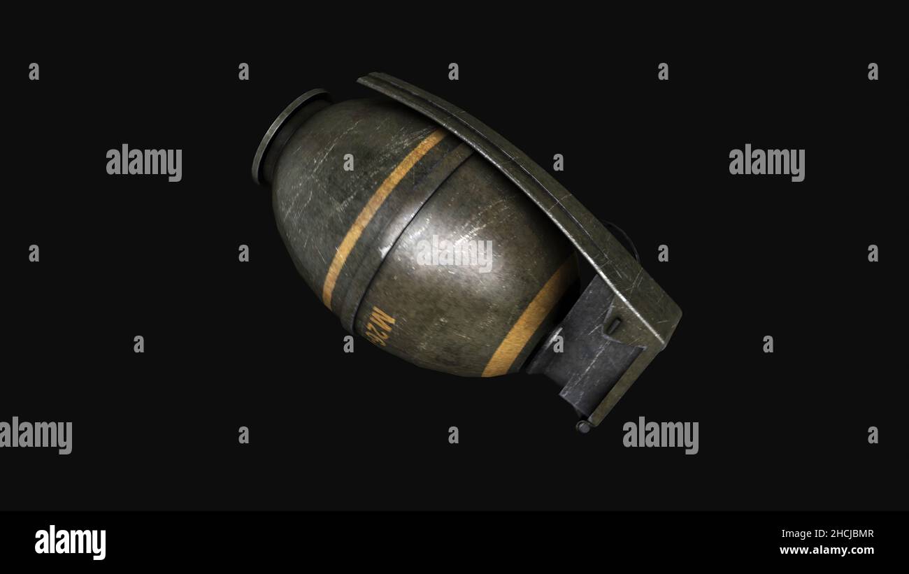 Hand grenade. Animation of Hand grenade on black background. Rotating ...