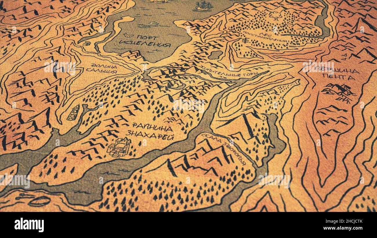 Halloween concept, cartoon animation with a mysterious place on a map ...