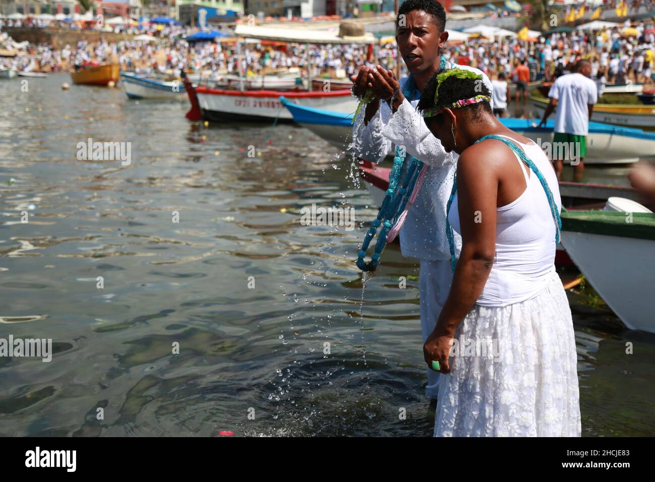 salvador, bahia, brazil - february 2, 2015: Candomble devotees and ...