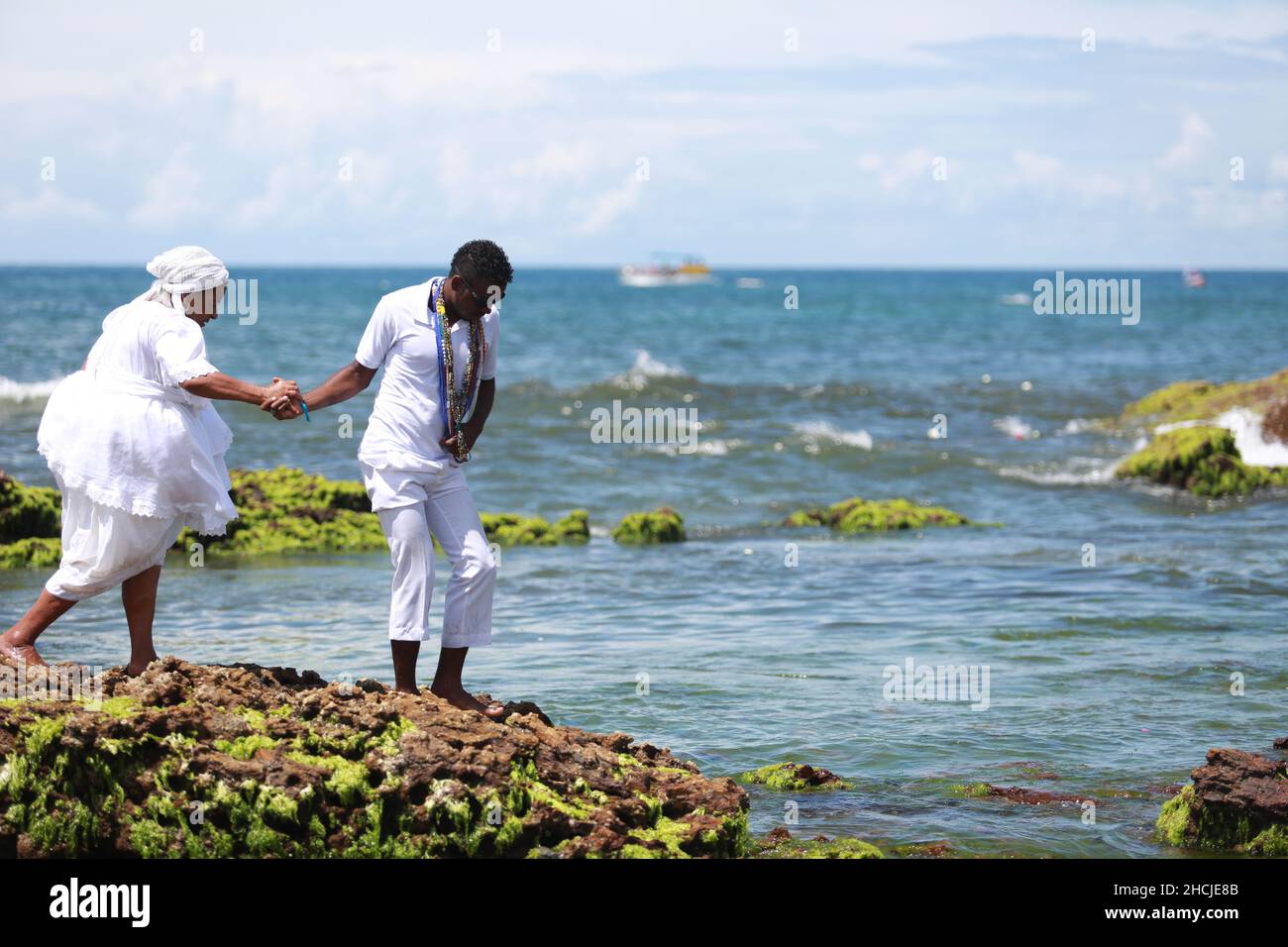 salvador, bahia, brazil - february 2, 2015: Candomble devotees and ...