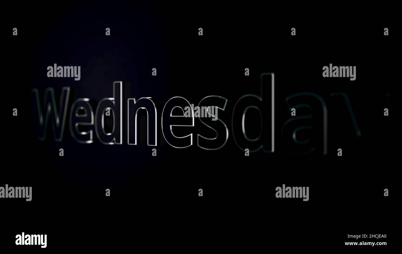 Word wednesday animation on black background approaches and moves away ...