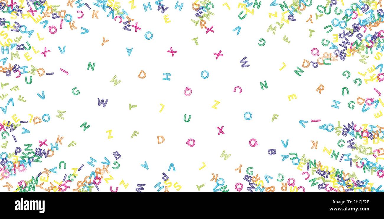 Falling letters of English language. Colorful sketch flying words of ...