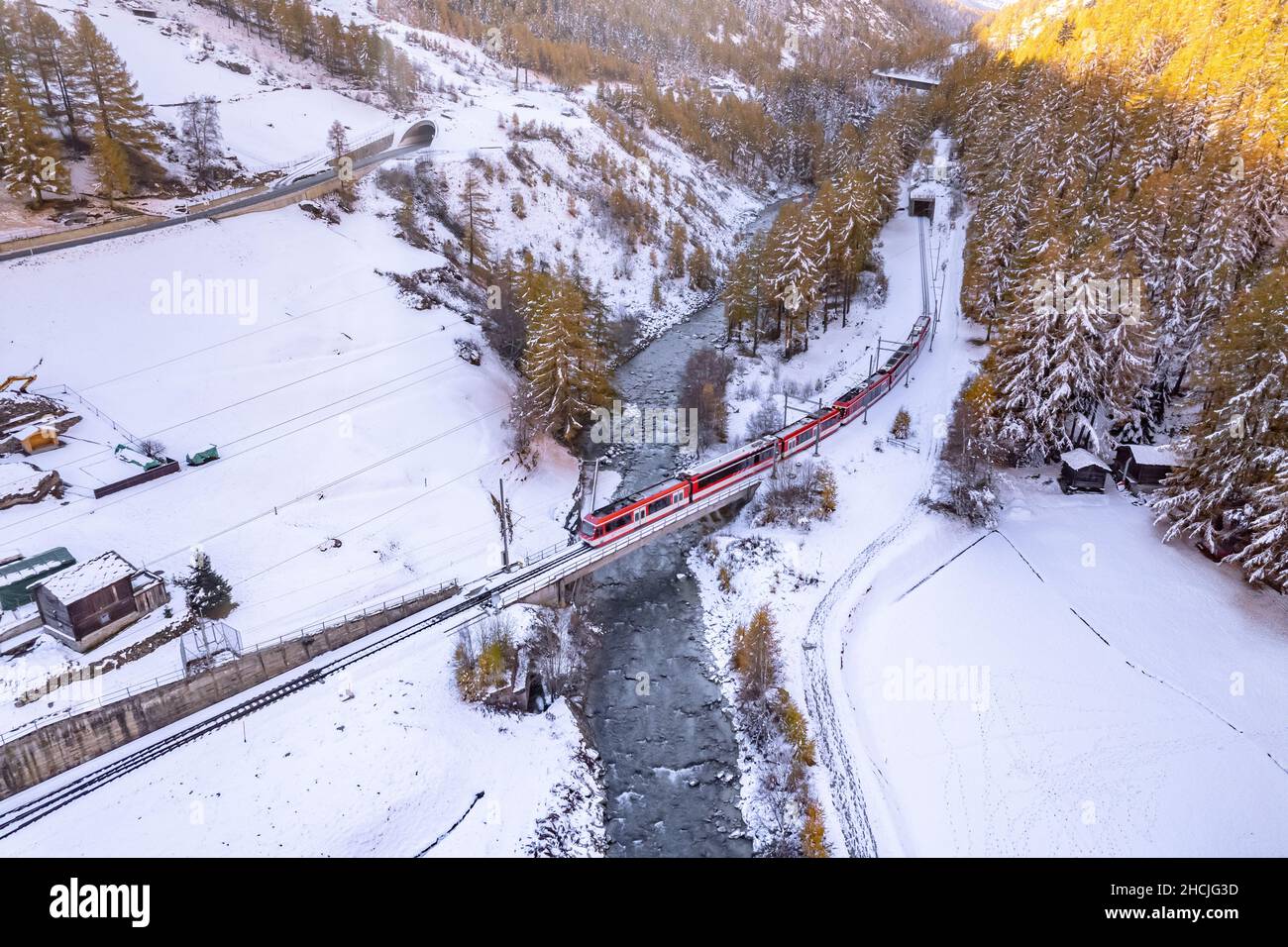 Ski Train Crossing a Bridge in Switzerland Stock Photo - Alamy