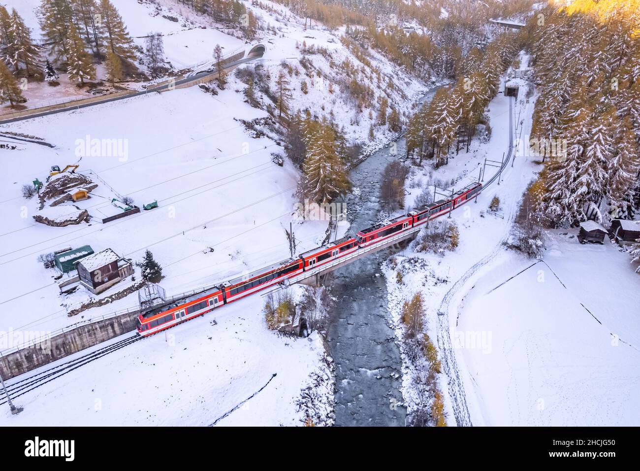 Ski Train Crossing a Bridge in Switzerland Stock Photo - Alamy