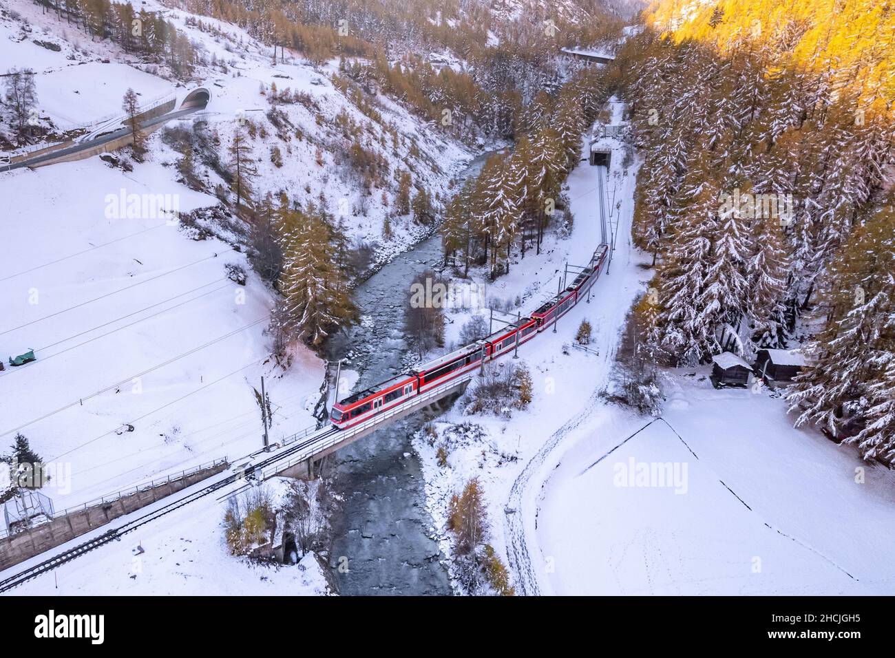 Ski Train Crossing a Bridge in Switzerland Stock Photo - Alamy